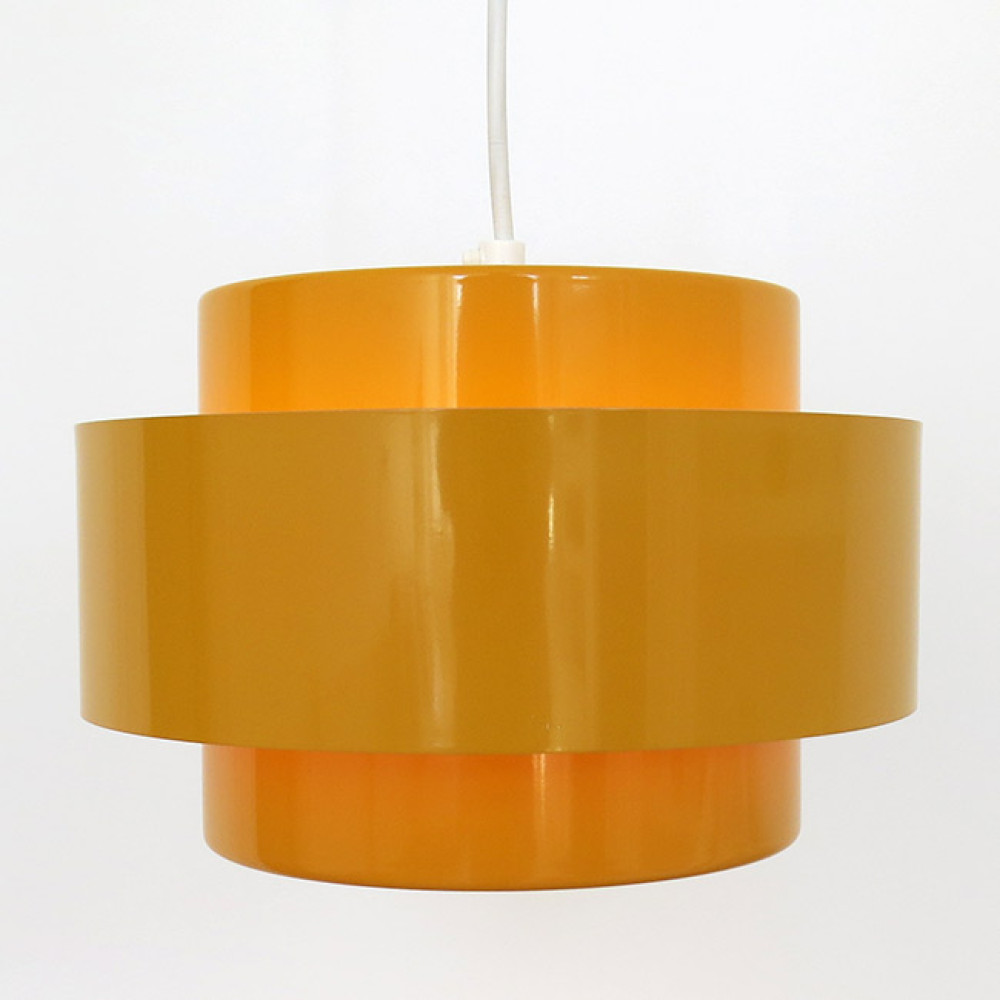 A yellow Rainbow Line Juno pendant light by Jo Hammerborg for Fog & Mørup