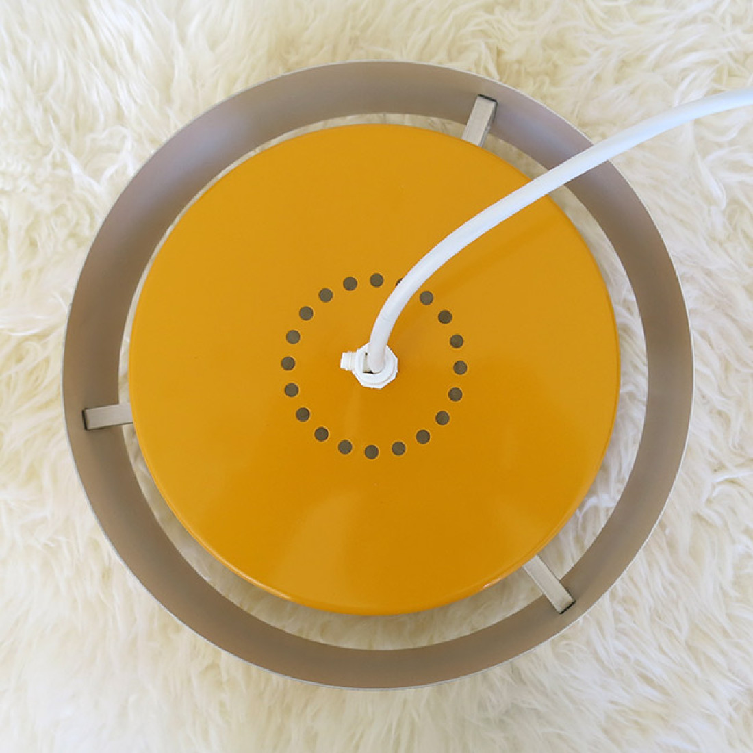 A yellow Rainbow Line Juno pendant light by Jo Hammerborg for Fog & Mørup