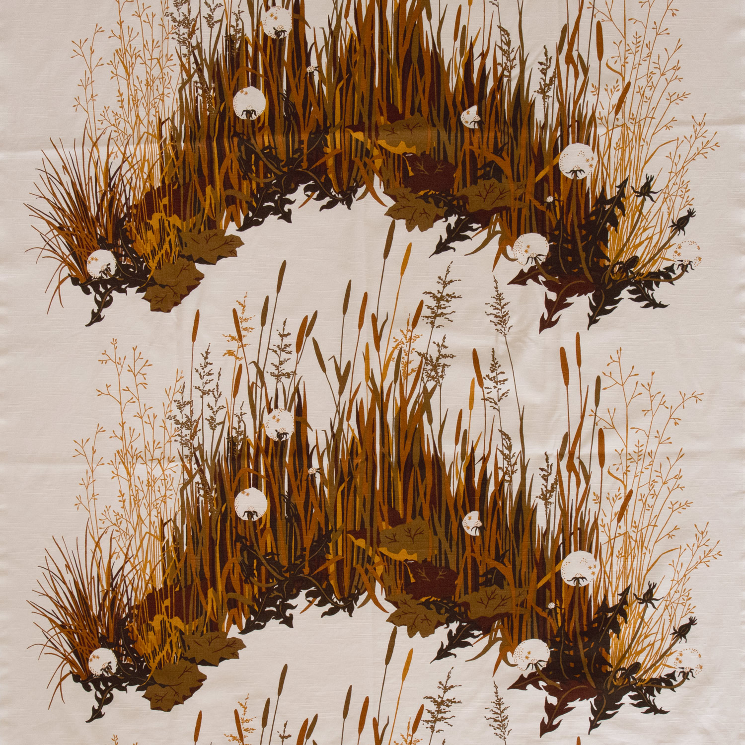 Swedish midcentury textile with reeds and bulrushes design in earth colours