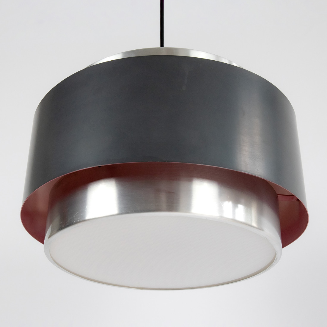 Aluminium, black and cerise Saturn pendant light by Jo Hammerborg for ...