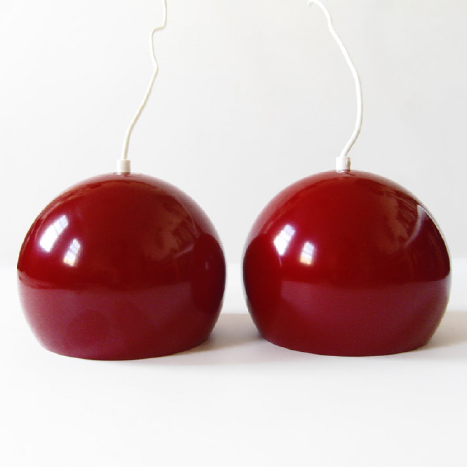 Dark red vintage Danish ball pendant light pair