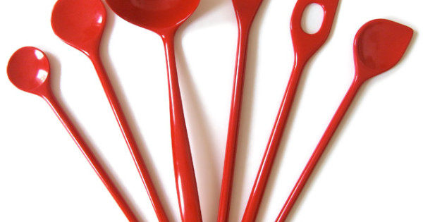 Red vintage Rosti melamine kitchen utensils